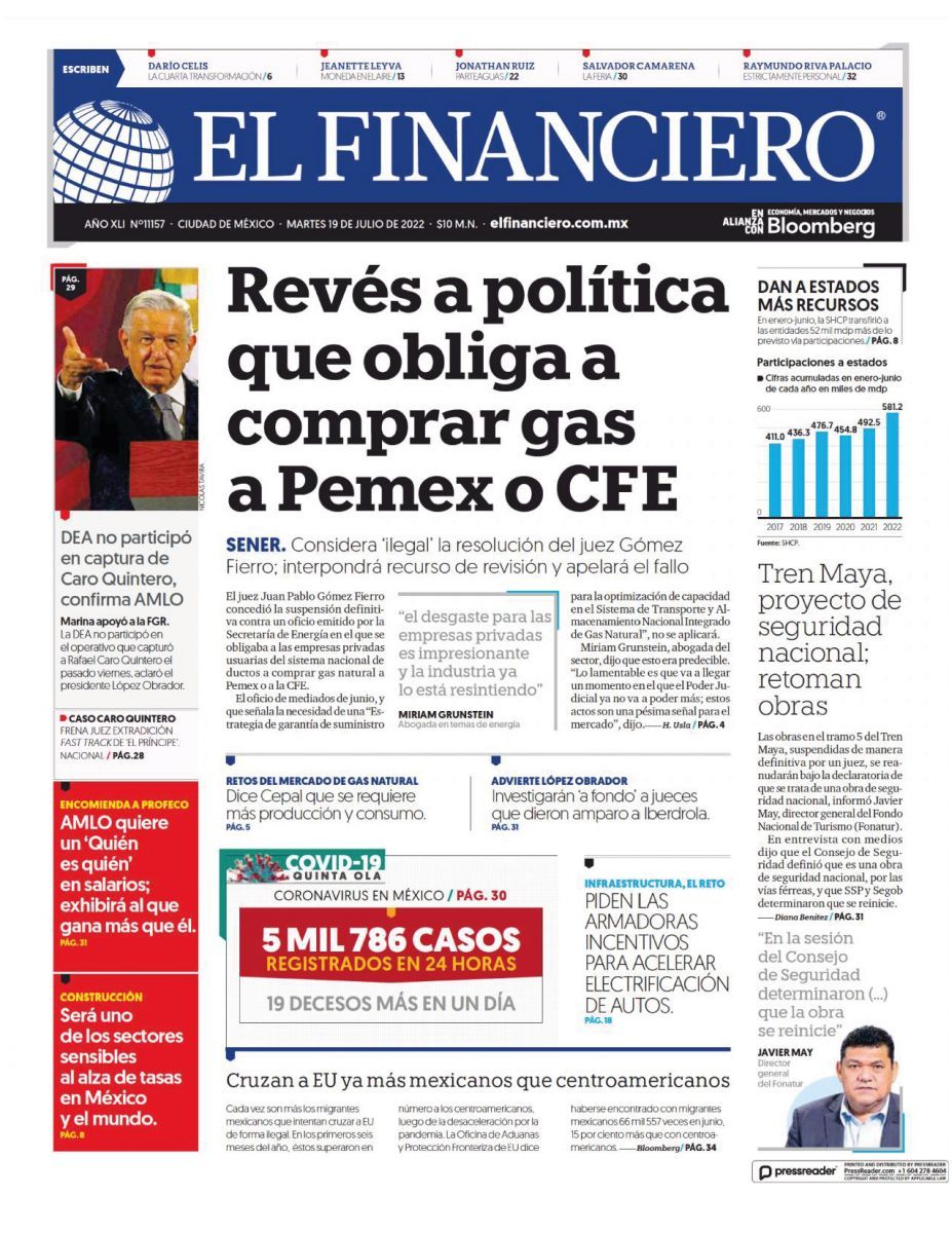 Portadas de los principales diarios nacionales de México